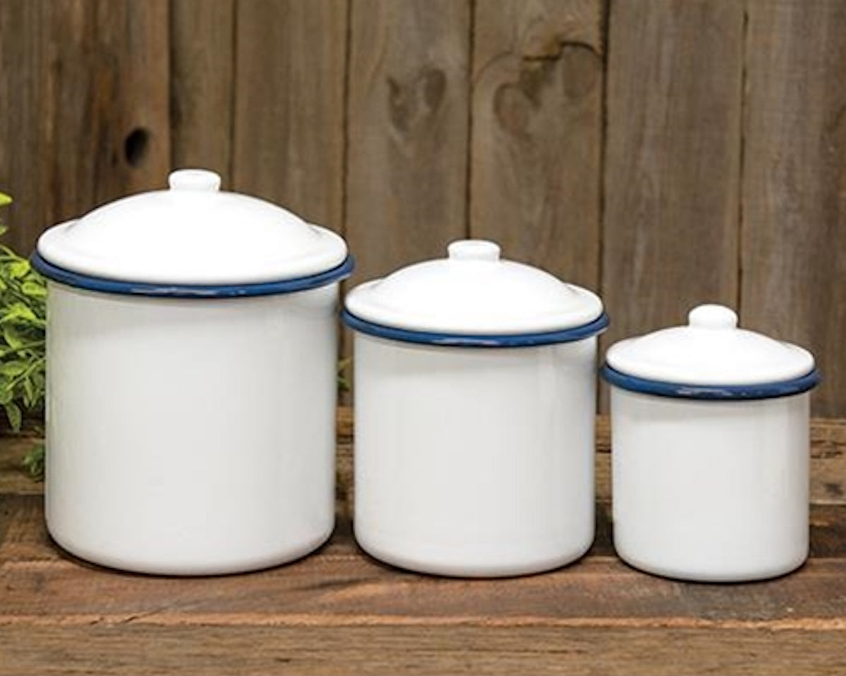 Navy blue rimmed white kitchen canister set – JaBella Designs