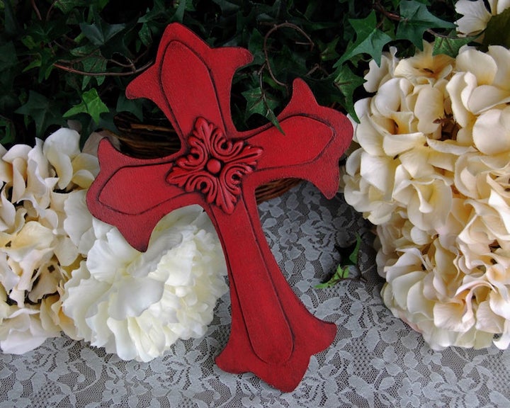 Rustic barn red country style wooden wall hanging cross decor – JaBella ...